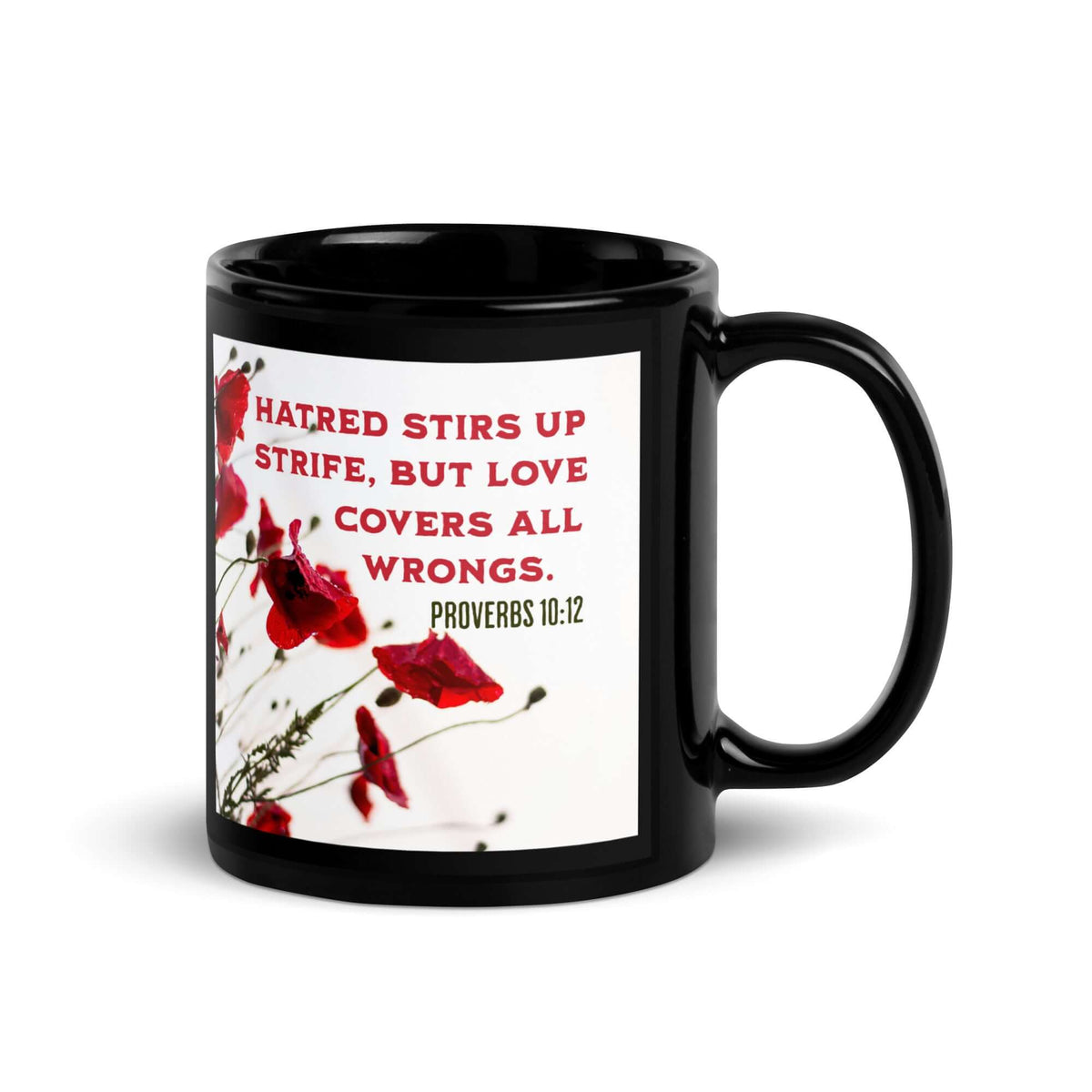 Proverbs 10:12 Bible Verse, Love Covers All Black Mug