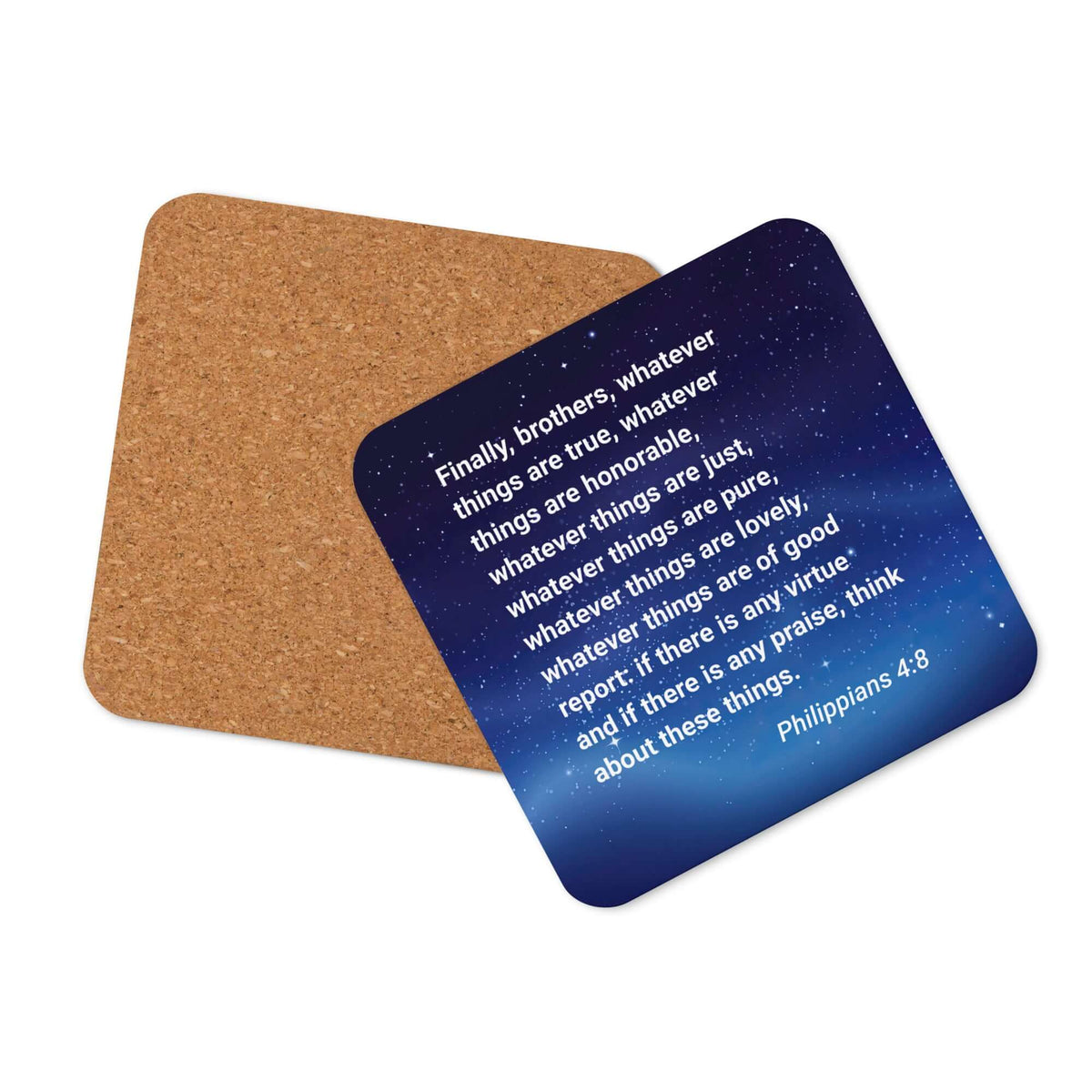 Philippians 4:8 Verse, Think these things Cork-Back Coaster