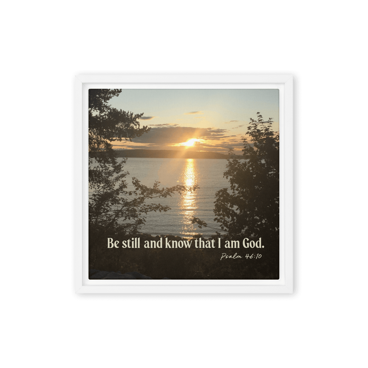 Psalm 46:10 Verse, Sunset Glory Framed Canvas Print Wall Art