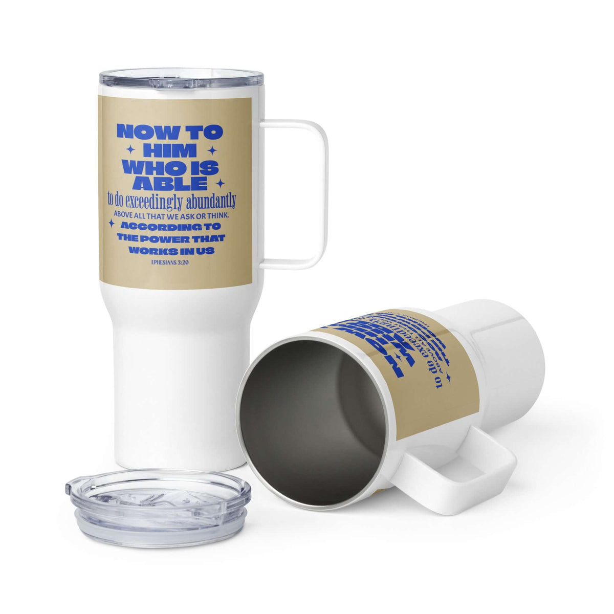 Ephesians 3:20 Verse, power in us Travel Mug with a Handle