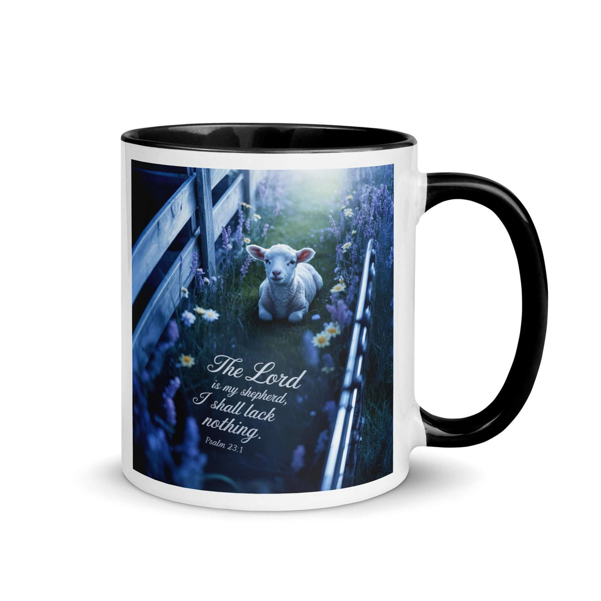 Psalm 23:1 Bible Verse, Shepherd White Mug with Color Inside