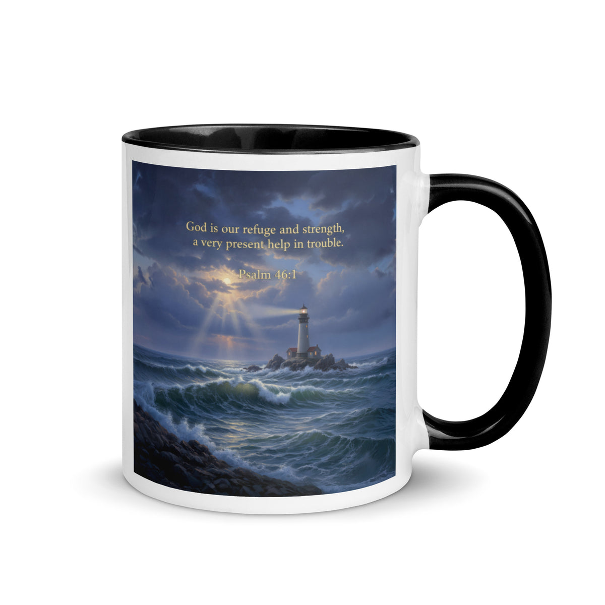 Psalm 46:1 Present Help White Ceramic Mug with Color Inside