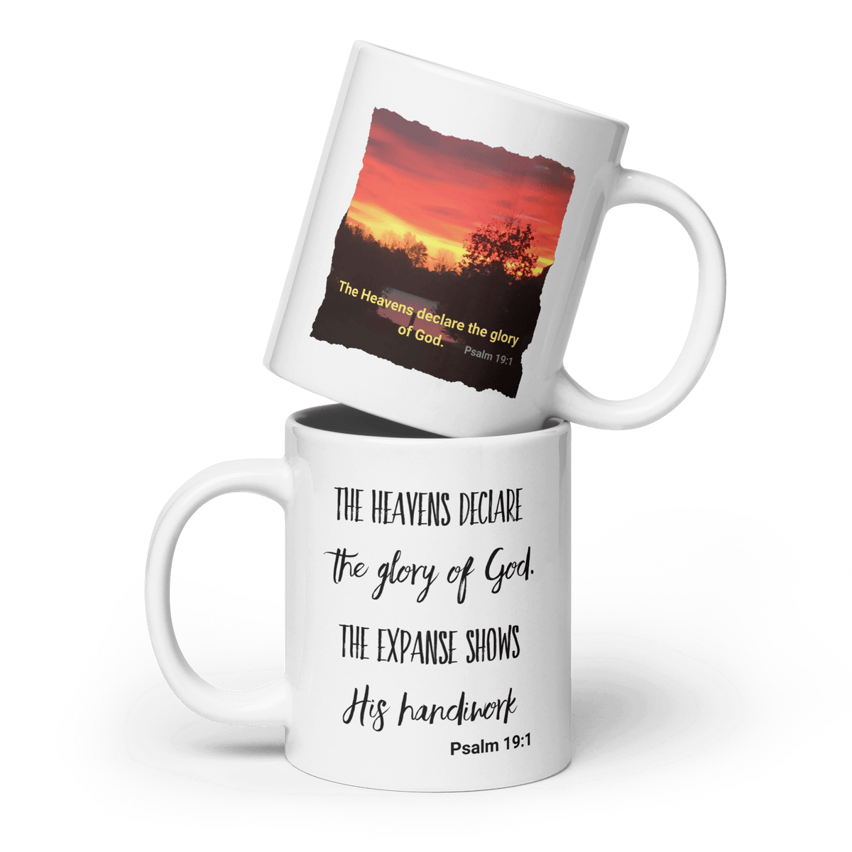 Psalm 19:1 Bible Verse, Sunset Glory White Glossy Mug